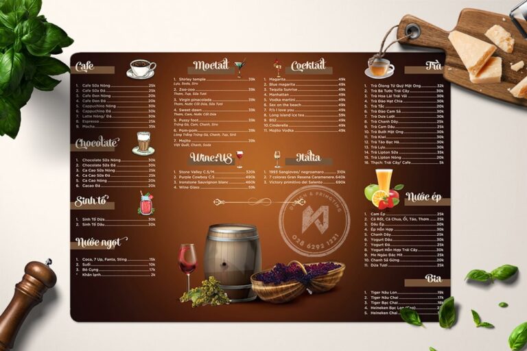 Thiết kế menu A3 đẹp cho quán cafe, quán nước, trà sữa.