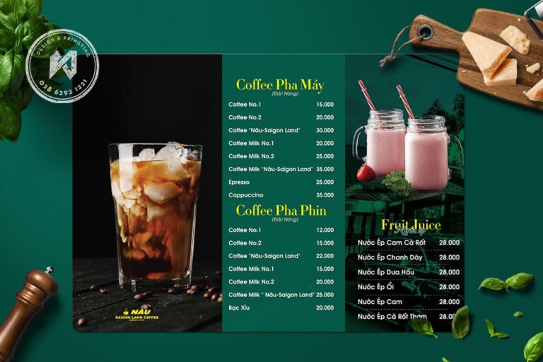 Thiết kế menu A3 đẹp cho quán cafe, quán nước, trà sữa.