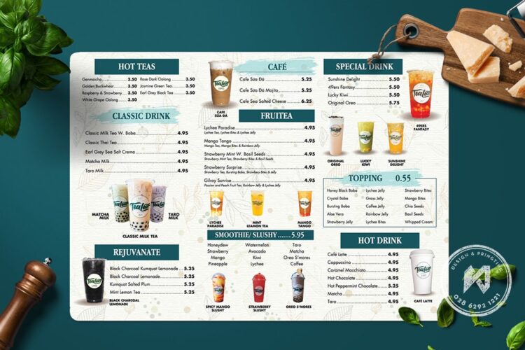 Thiết kế menu A3 đẹp cho quán cafe, quán nước, trà sữa.